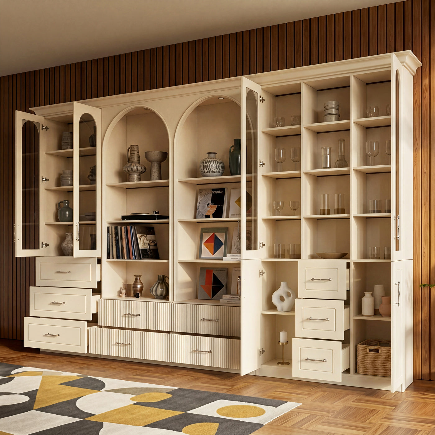 Grand Arched Modular Storage Display Wall Unit with Integrated Lighting ...