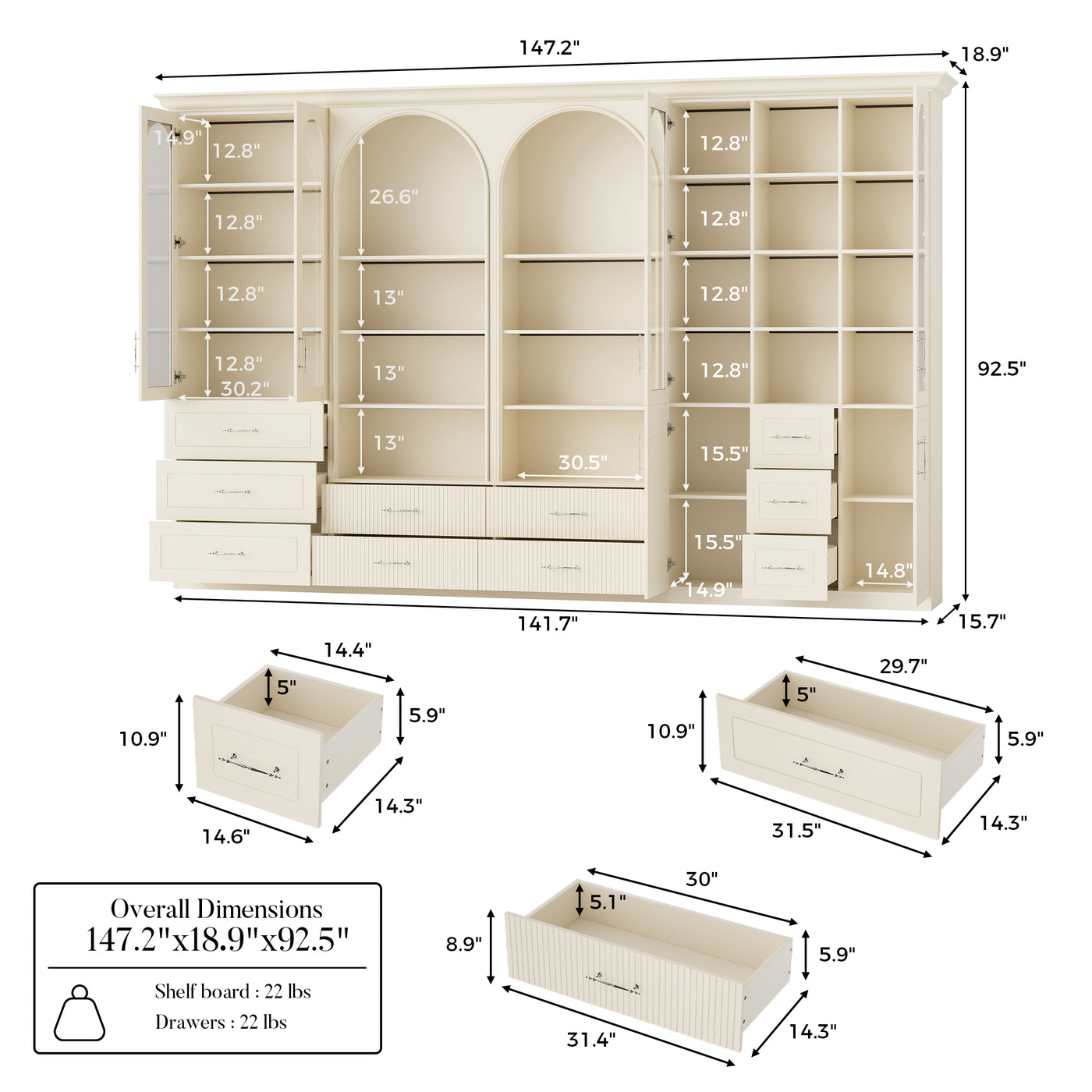 Grand Arched Modular Storage Display Wall Unit with Integrated Lighting ...