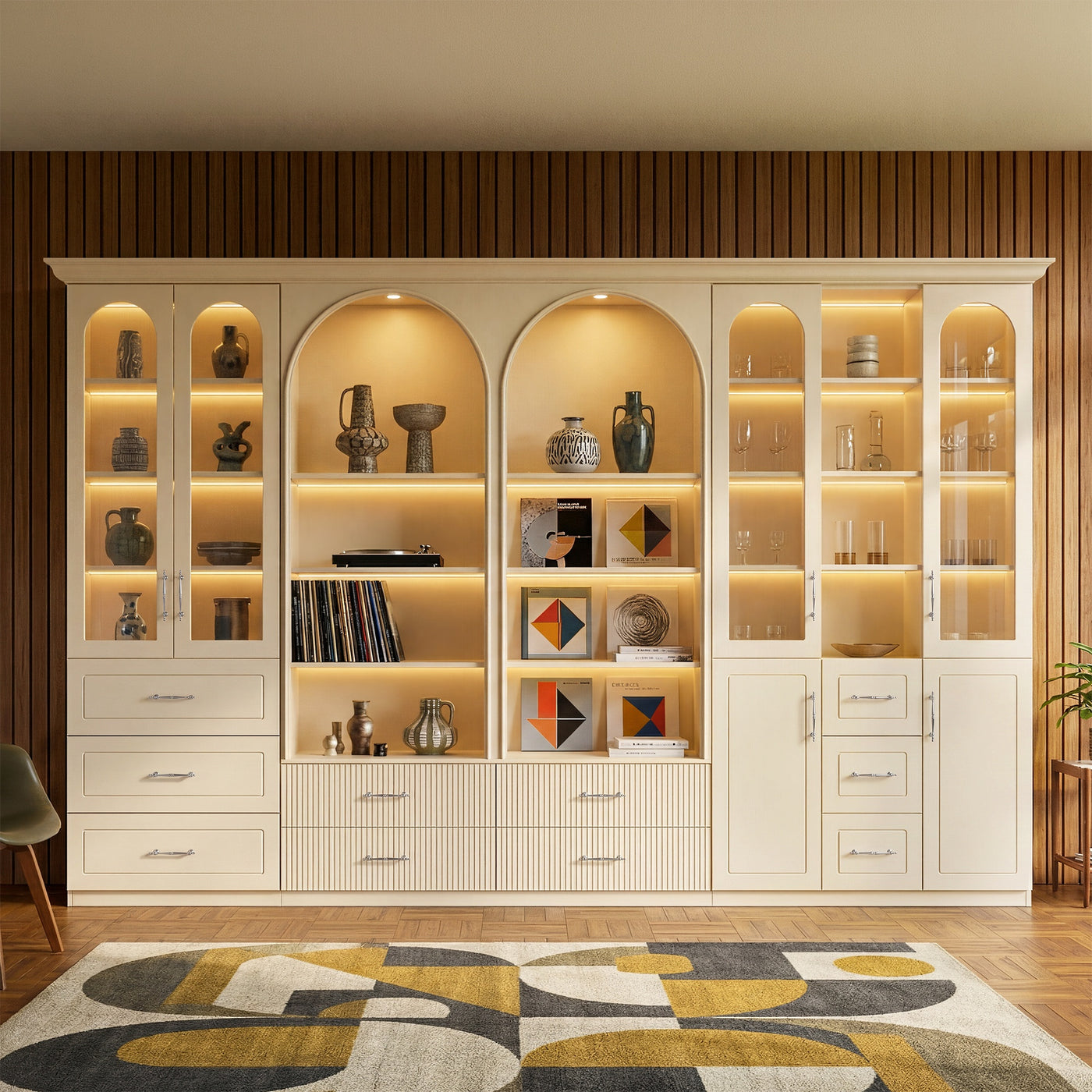 Grand Arched Modular Storage Display Wall Unit with Integrated Lighting ...